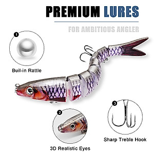 Fishing Lures, Full-Size Multi Jointed Swimbait, Slow Sinking Segmented Bass Fishing Lure, Fishing Lure Freshwater or Saltwater, Perch Pike Walleye Striped Bass Lures, Fishing Bait Kit