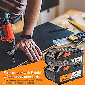 Fancy Buying 18V 6.0Ah/6000mAh Lithium Ion Replacement Battery Compatible with for RIDGID R840083 R840085 R840086 R840087 R840089 AC840085 AC840086 AC840087P AC840089 Series Drill Battery (2 Pack)