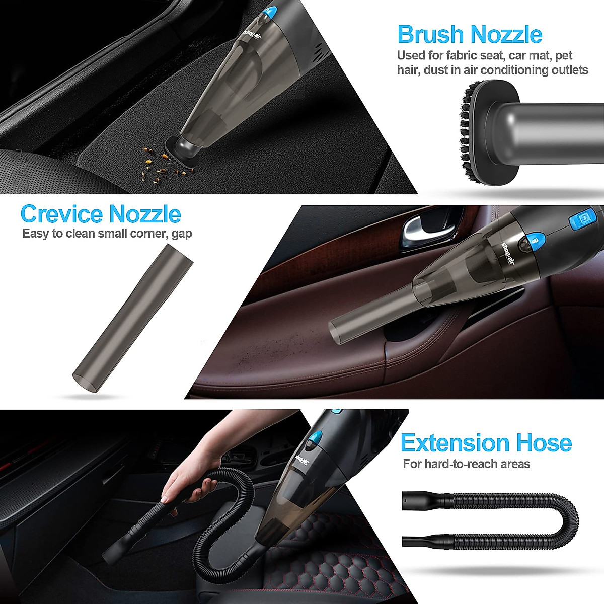 Shop-Vac 6 Gallon 3.0 Peak HP Wet Dry Vacuum+Shop·AIR Car Vacuum Cleaner, 12V/106W, Blue