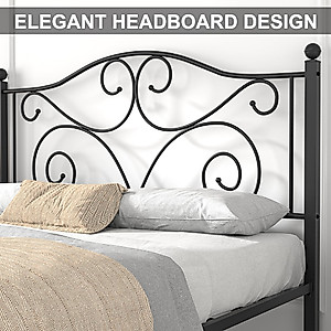 VECELO Queen Size Bed Frame with Headboard and Footboard, Heavy Duty Metal Slat Support, Platform Mattress Foundation, No Box Spring Needed, Easy Assembly, Dark Black