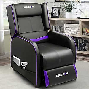 BOSSIN Gaming Recliner Chair for Adults 400lbs Racing Style Sofa Big and Tall PU Leather Recliner Seating Modern Ergonomic Lounge Recliner Chair Comfortable Home Movie Theater for Living Room(Purple)