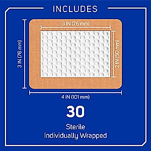 Care Science Antibacterial Fabric Adhesive Pad Bandages, 3x4 inches Extra Large Flexible Non-Stick Strip, Helps Prevent Infection, Breathable Protection, for First Aid & Wound Care, 30 Count