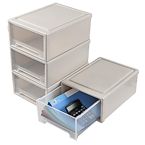 Ysmiltion Large Stackable Storage Drawers, 18 Quart Plastic Stacking Drawer Units, 4 Packs