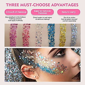 Beteligir 6pcs Face Body Glitter, Concert Glitter Gel, Face Eye Hair Music Festival Rave Accessories Makeup,Sparkling Body Glitter Gel for Women