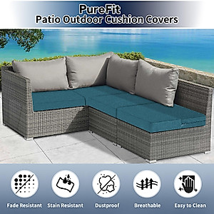 PureFit Waterproof Outdoor Cushion Covers Replacement for Patio Furniture Chair Seat Cushion Covers 24x22 inch for Outdoor Furniture Garden Backyard with Zipper, 4 Pack SLIPCOVERS ONLY, Teal