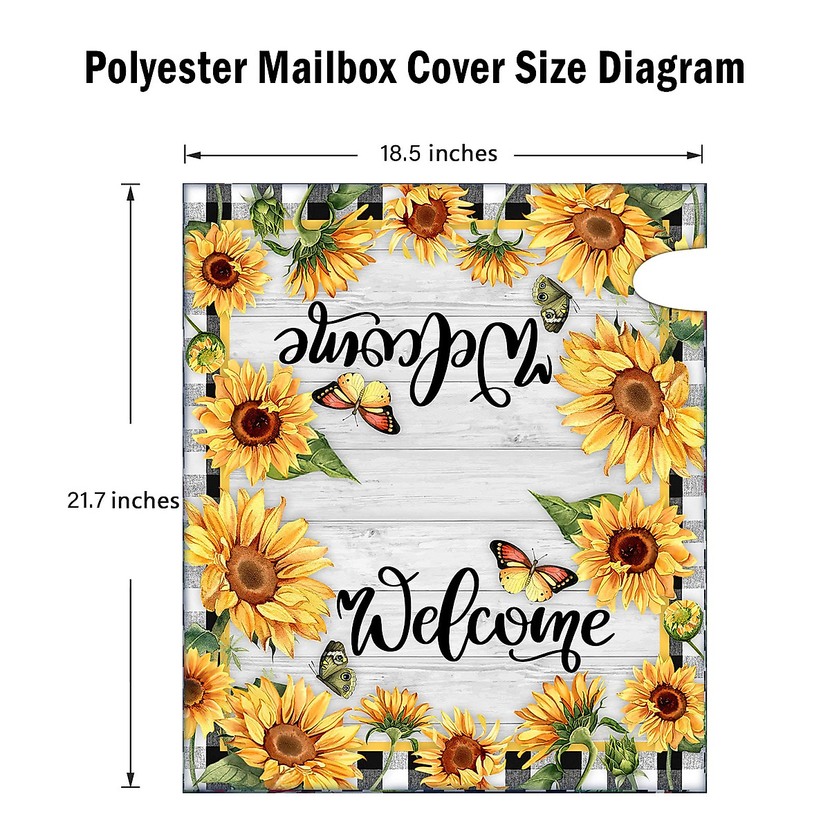 Auirre Spring Summer Welcome Mailbox Cover Magnetic Standard 21" x 18", Sunflower Butterfly Decorative Flower Buffalo Plaid Check Fall Post Letter Box Wrap Farmhouse Rustic Decor for Garden Yard