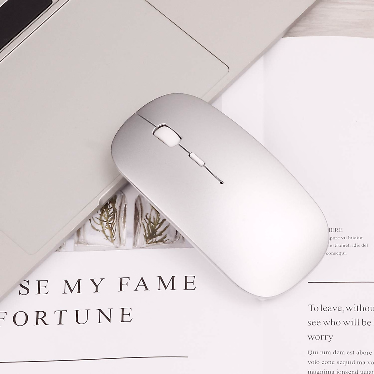 QIJIAYI Bluetooth Ergonomic Mouse for Mac,Rechargeable Wireless Bluetooth Mouse,2.4G Wireless Mice 4 Button and 3 Adjustable DPI for Laptop/Computer/Windows (Silver)