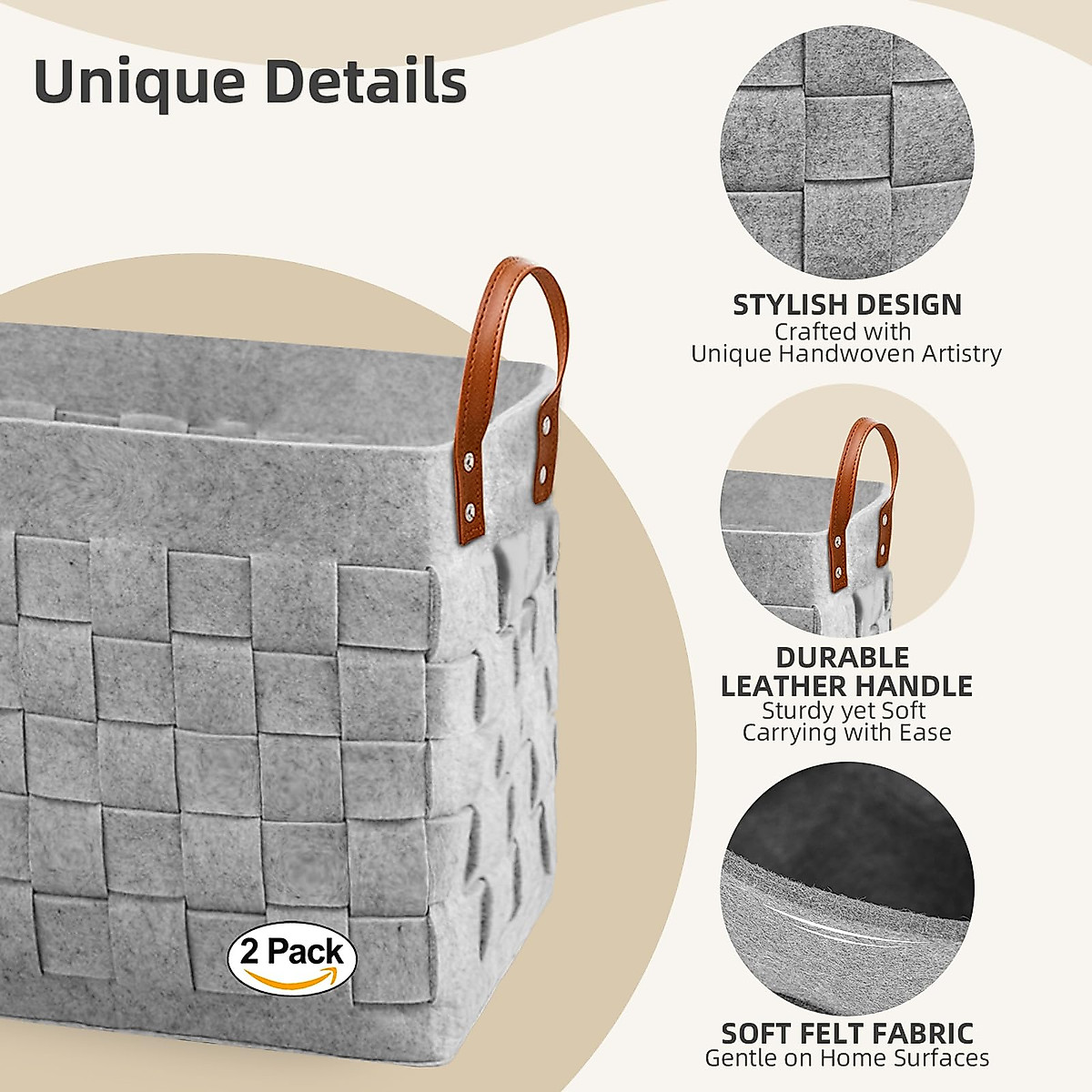 BOLDMONEKY Blankets Basket 15" x13 " x11 " 2 Pack, Large Storage Baskets for Organizing Rectangular, Living Room Dog Toy Bin for Dirty Clothes, Pillows, Towel-Light Gray