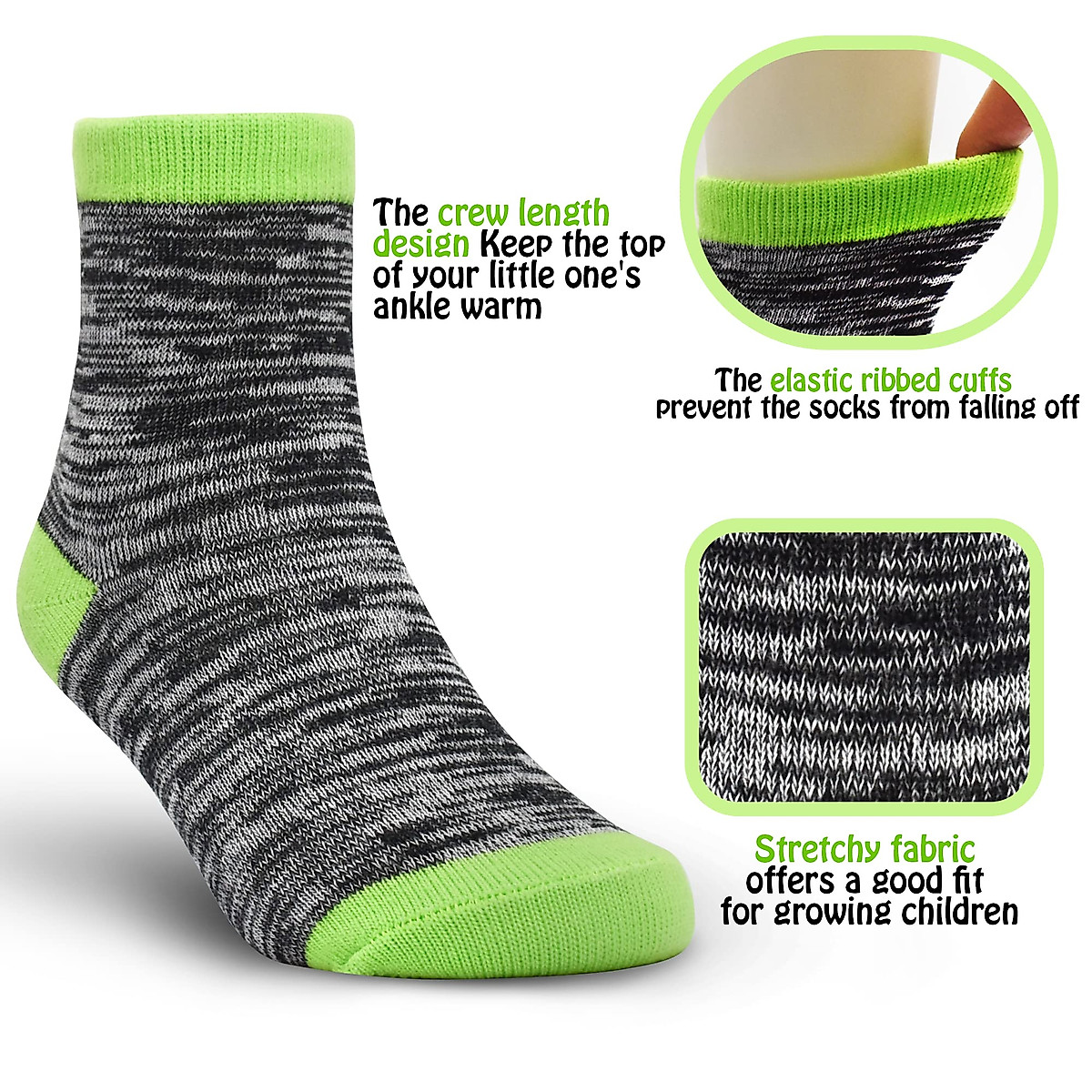 SPTRAMLE Boys Socks, Ankle Crew Socks for Toddler Kids Boys Girls(5-7 Years Old), 12 Pairs Athletic Half Cushion Ankle Socks Set