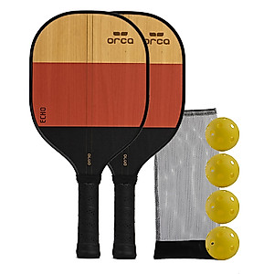 Orca Paddle Co. Echo Pickleball Paddles, Set of 2, with 4 Pickleballs, Mesh Bag - Racket for Beginners, Intermediate, Advanced Players - Pickle-Ball Accessories and Equipment