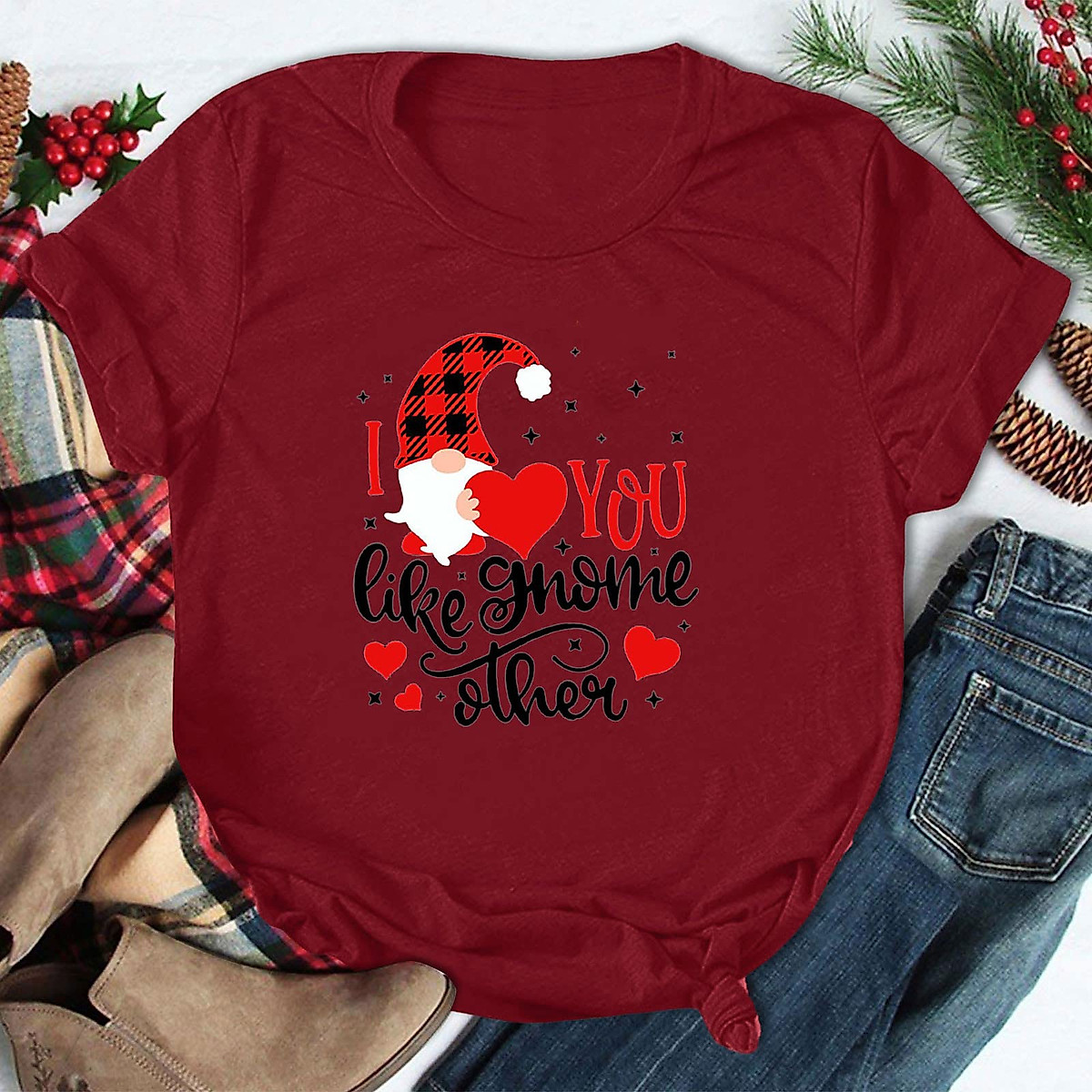 Cute Chic Love Heart Valentine's Day Tops Causal Loose Fit T Shirts O-Neck Short Sleeves Letters Graphic Blouse