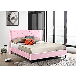 Home Life Premiere Classics Velour Pink 51" Tall Headboard Slats Full-5 Year Warranty Included 007 Platform Bed