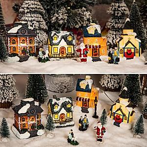 MGTHDS 12PCS Christmas Village Sets, Resin Christmas Ornament with LED Light Christmas Village Houses, Christmas Home Decor Collectible Buildings Gift for Kids