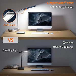 LEPOWER-TEC LED Desk Lamp for Home Office, 750LM Eye-Caring Reading Desk Light, 12W Gooseneck Lamp for Desk, Touch Table Lamp with 3 Timer Function, 60 Lighting Modes, Bright Desk Lamps for Study