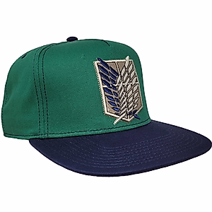 Attack on Titan Season 4 Green and Black Scout Regiment Shield Embroidered Flat Bill Snapback 5 Panel Adult Unisex Hat