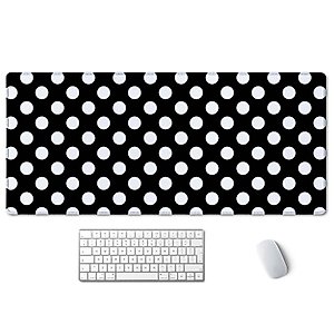 SSOIU Extended Gaming Mouse Pad (35.5x15.7 in), Large Stable Rubber Base Mousepad with Stitched Edges, Keyboard Mouse Mat Desk Pad for Work, Game, Office, Home - Black and White Polka Dot