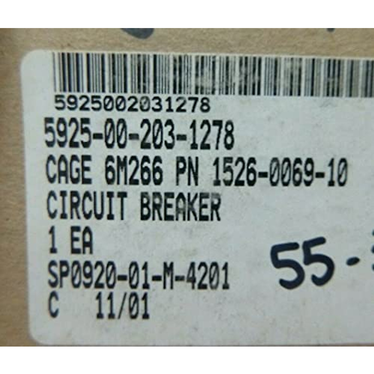 Eaton Aerospace 1526-000-10 10 AMP Circuit Breaker GC885C10, 5925-00-203-1278