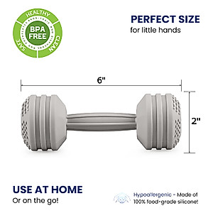 Baby Dumbbell Toy - Silicone Dumbbell Teether Toys Weight Rattle Sensory Toy for Babies - Great Gift for Baby and Toddler Girls or Boys (Gray)