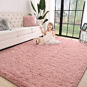 Jelymark Super Soft Shaggy Rug for Bedroom, 6x9 Feet Fluffy Carpet for Living Room, Fuzzy Indoor Plush Area Rug for Home Decor, Furry Floor Rugs for Dorm, Kids Nursery Rug for Girls, Blush Pink
