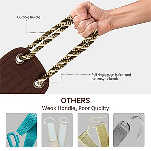 Exfoliating Back Scrubber for Shower, Enhanced Handle, Extra Long Bath Brush Towel, Back Skin Mud Rubbing Artifact, Double-Sided Design (Brown)