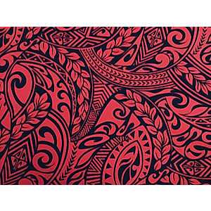 Red/Black Tribal Hawaiian Print Poly/Cotton Blend Fabric Sold by The Yard