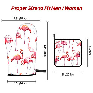 Moslion Outdoor Tropical Flamingo Oven Mitts and Potholders Watercolor Pink Flamingos Birds Animals Exotic Cute BBQ Gloves-Oven Mitts Pot Holders Cooking Gloves for Cooking Baking Grilling