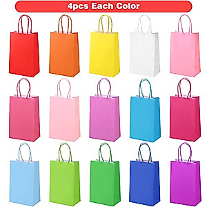 Moretoes 60pcs Small Paper Gift Bags Bulk, 15 Colors Party Favor Bags, Goodie Bags with Handles for Kids Birthday, Candy, Crafts and Party Supplies