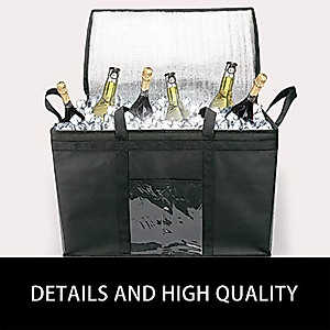 Insulated Food Delivery Bag for Hot and Cold Meal, Grocery Tote Insulation Bag for Catering, Large Pizza Warmer Black 2 Pack