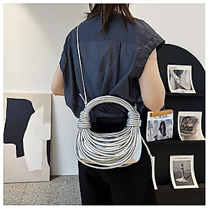 knotted woven tote bag handbag for women Woven Handbag Purse for Women Handwoven Satchel Clutch Purse (silver)