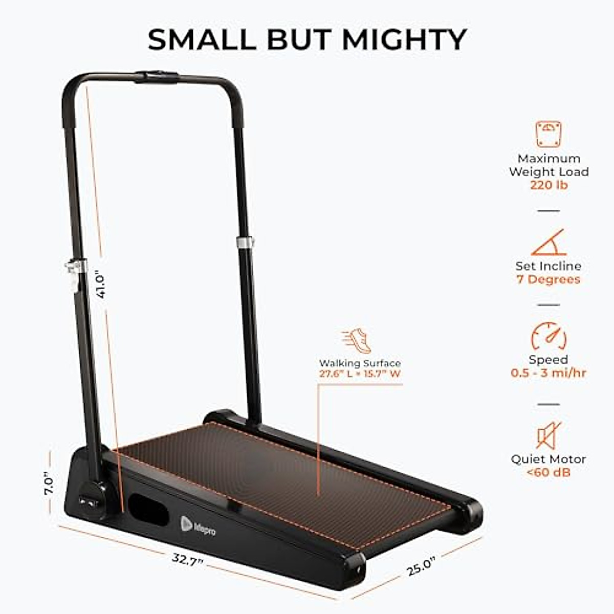 LifePro Smallest Portable Mini Walking Pad with Adjustable Handlebar - Max Speed 3 MPH, Home & Office 30 inch Mini Walking Treadmill, Under Desk Small Work Desk Compact Treadmill, 220 Lbs Max Weight