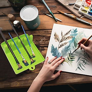 Chistepper 2 Packs Paint Brush Holder Paint Brush Stand Rest with 5 Slots Watercolor Oil Acrylic Painting (Green)