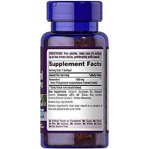 Puritan's Pride Resveratrol 100 mg / 120 Softgels