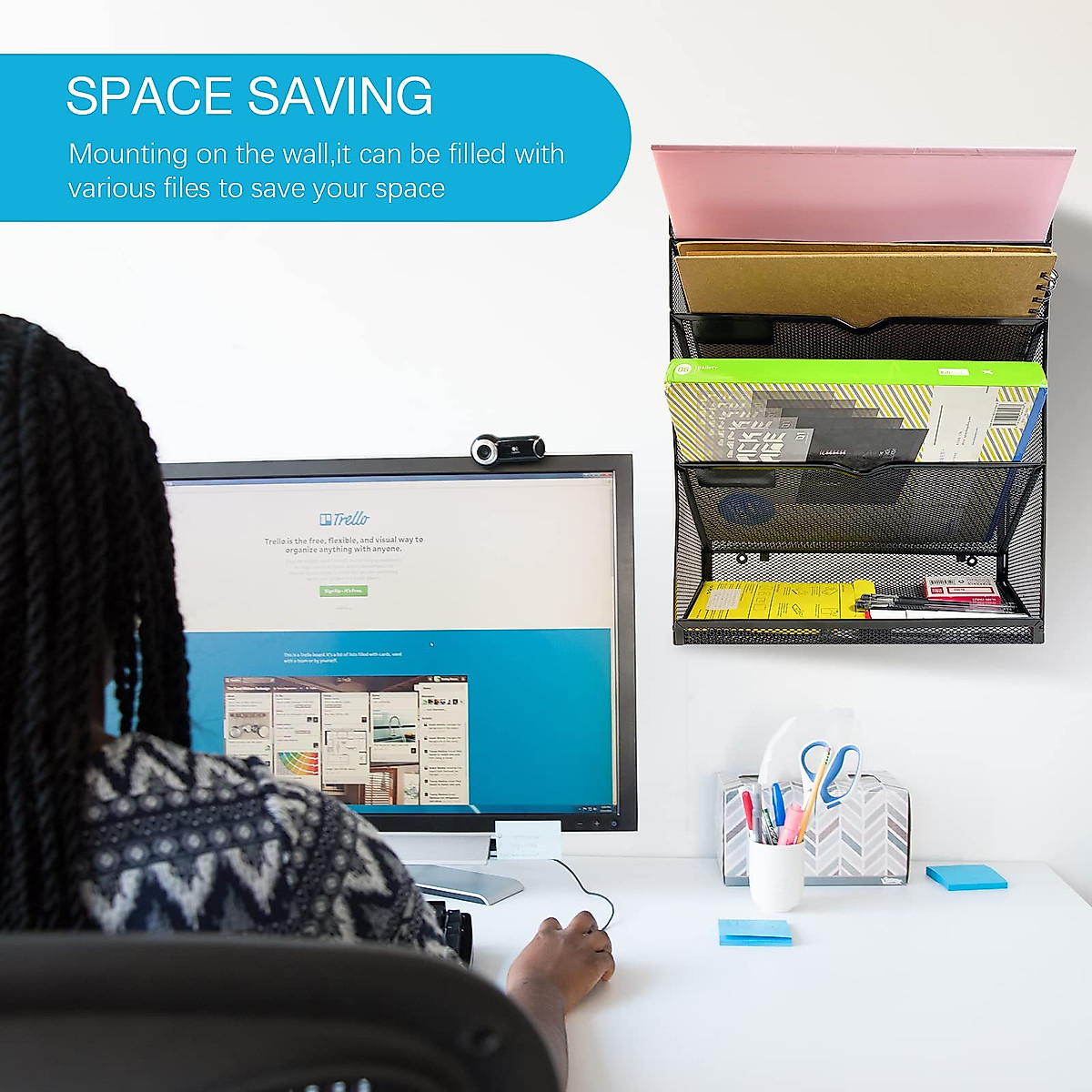 Ocooca Super Strong 6-Tier Magnetic File Holder ,Mesh Wall File Organizer No-Drill Mount Hanging File Organizer for Refrigerator, File Cabinets, Whiteboard, Office, Kitchen