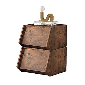 2 Pcs Small Cube Storage Organizer with Sliding Door,Wood Stackable Storage Box for Office Closet and Nightstand,Small Bookshelf Storage Cabinet for Small Space,Wood Stacking Storage Box,Brown