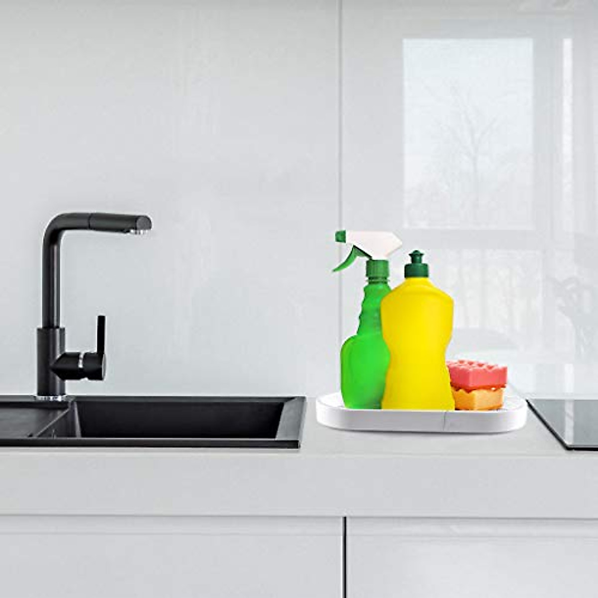 Sanbege Bathroom Vanity Tray Oval, Toilet Tank Top Tray Non Slip, Resin Storage Dish for Soaps, Candles, Cosmetics, Perfume, Jewelry Organizer (Marble White)