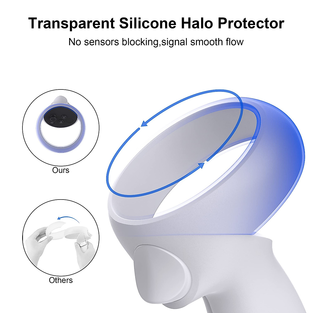 Hzlucki Halo Silicone Controller Cover Compatible with Oculus Meta Quest 2 Controller, Soft Silicone Grips Cover, 1Pair / White