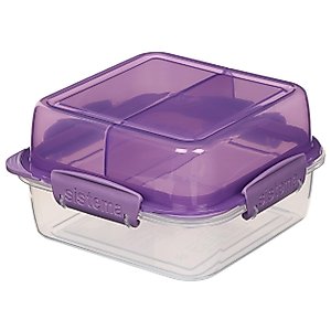 Sistema 1.24L Lunch Stack Square to Go Assorted Colours, Polypropylene, 1.24 Litre