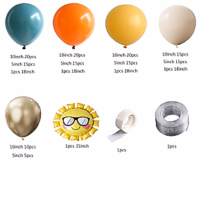 BALONAR Boho Sun Boys Balloon Garland, 155pcs Dusty Blue Orange Sand Gold for Baby Shower, Wild One Sunshine DIY Balloon Arch Kit (Jungle Theme)