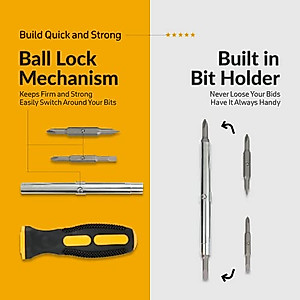 6 in 1 Screwdriver set with Comfortable Non-Slip Grip, Multi-tool Screw Driver Bit Set multipurpose, All in 1 Nut Driver with Phillips/Slotted Super Quality Steel Bits, with Built-in bit holder