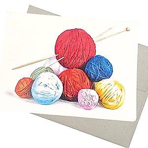 Knitting Greeting Card with Envelope (7X5 Inches, Blank Inside for All Occasions) for Birthday, Get Well, Thank You, and Thinking of You (Colorful - 252)