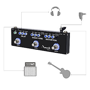 Amuzik Multi Guitar Effect Pedal for Guitar Multi Electric Combined Effects Delay Ocean Verb Distortion 3-In-1 Pedals True Bypass DAP-1