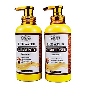 Looloon Rice Water Shampoo and Conditioner Set, 500ml (16.9 oz): Fermented Rice Water for Hair Growth, Moisturizing, Strengthening, and Damaged Hair Repair