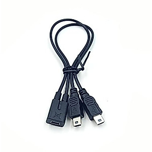 Mini USB 1 to 2 Y Splitter Cable, Haokiang 1Ft/30cm Injection Molding USB 2.0 Mini 5-Pin Female to Double 2 Male Converter High Speed Charging Cable Cord (Mini F/2M)