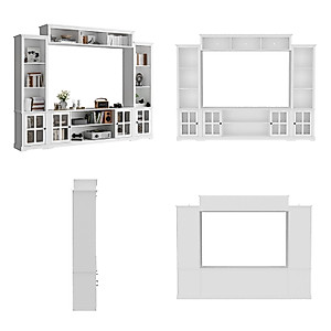 DiDuGo Large Entertainment Center with Bookshelves & Glass Doors, 66.9x43.3 inch Hutch Space for TV, Living Room Entertainment Center with Storage, White (102”W x 14.6”D x 78.2”H)