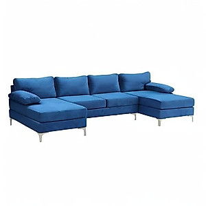Novezza Home Modern Sectional U-Shaped Couch with Soft Velvet Fabric for Living Room Apartment, Sofa with Double Extra Wide Chaise and Comfortable Backrest, Large, Navy