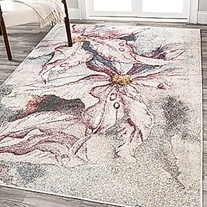 JONATHAN Y CTP204A-8 Pastello Modern Abstract Muted Flowers Indoor -Area Rug, Contemporary, Floral, Tropical Easy-Cleaning,Bedroom,Kitchen,Living Room,Non Shedding, Pink/Gray, 8 X 10
