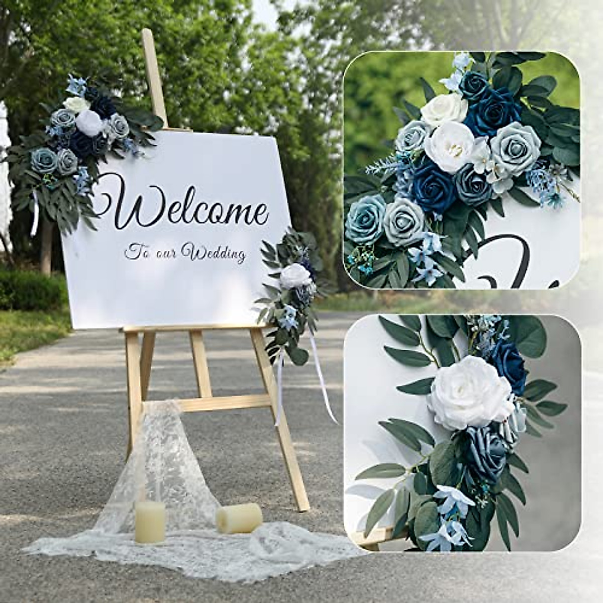 mankayoo Artificial Flower Swag Wedding Arch Flowers (Pack of 2) for Wedding Welcome Reception Ceremony Signs and Entrance Backdrop Floral Swag Decoration (Dusty Blue)