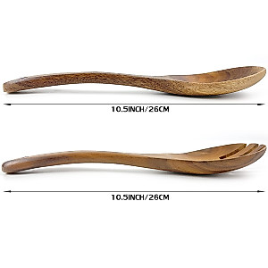 EWEIGEER 10.5-inch Wood Salad Server Acacia Wooden Serving Spoon Fork Set of 2