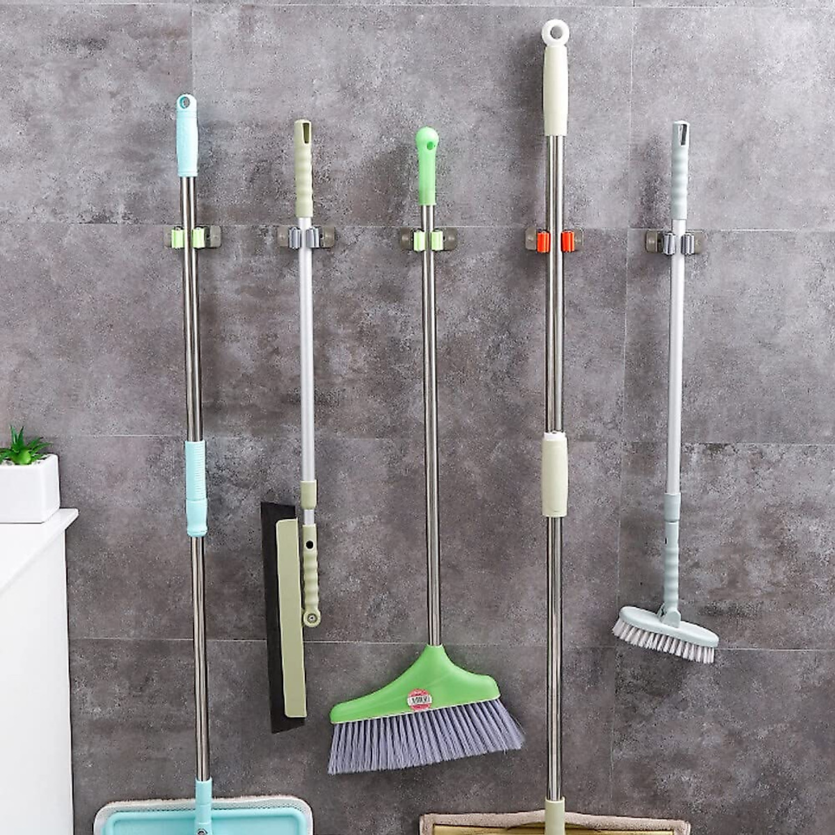 Ikasus Heavy Duty 5PCS Broom and Mop Holder, Orange, Stainless Steel