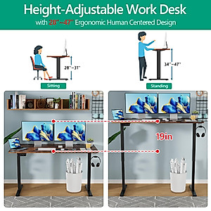 PayLessHere 48 Adjustable Height Standing Desk Computer Desk with Large Space and Headphone Holder Office Desk with Electric Lifting and 2 Memory Function for Office Meeting Room,Brown